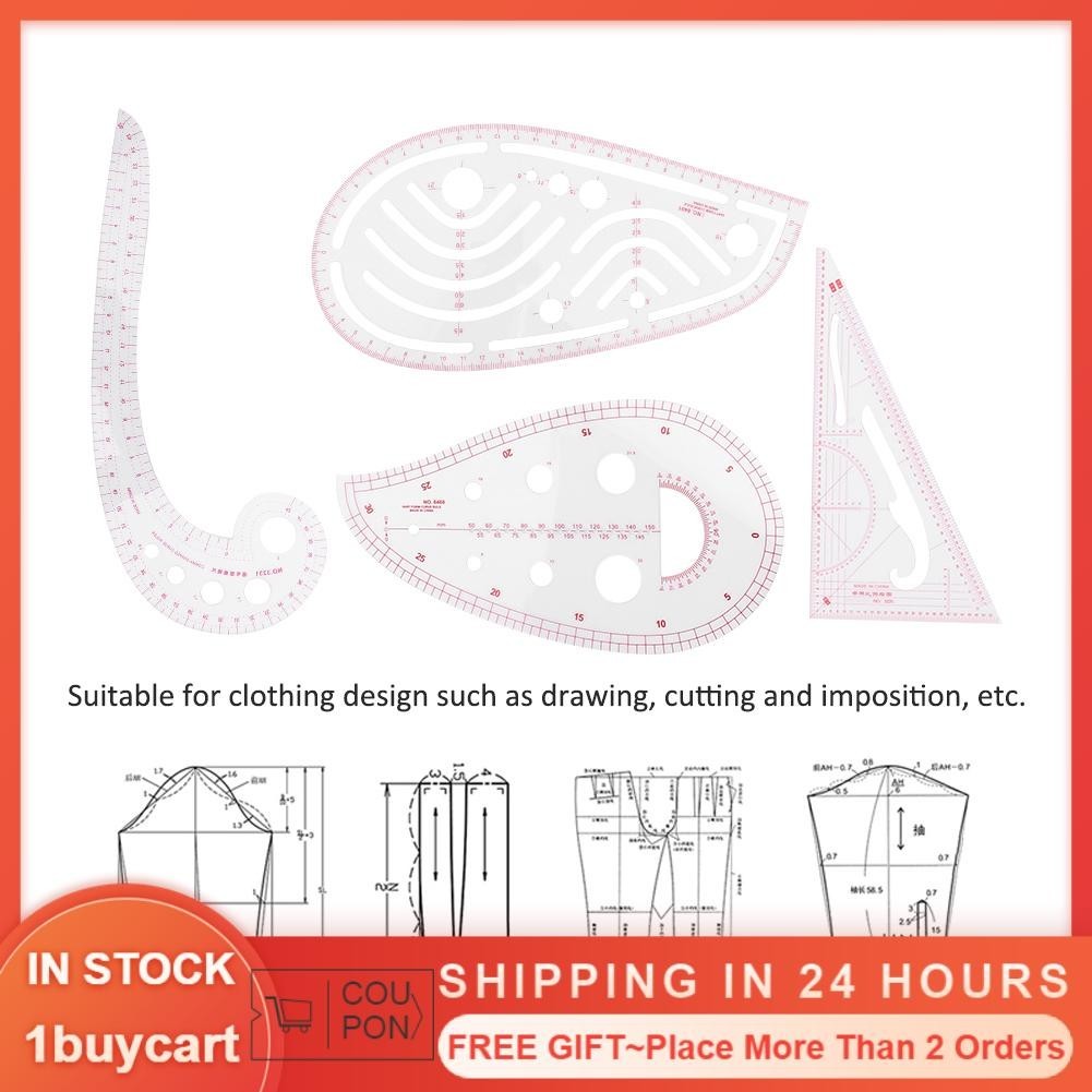 1buycart Hip Curve Ruler Sewing Curved 4pcs Rulers Kit | Shopee Philippines