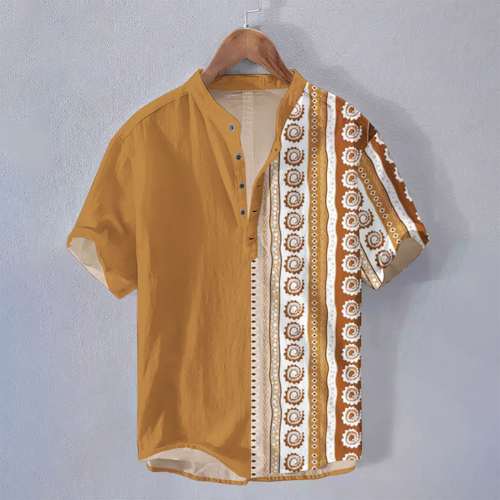 Bohemian Floral Pattern Printed Stand-up Collar Polo Shirt for Men ...