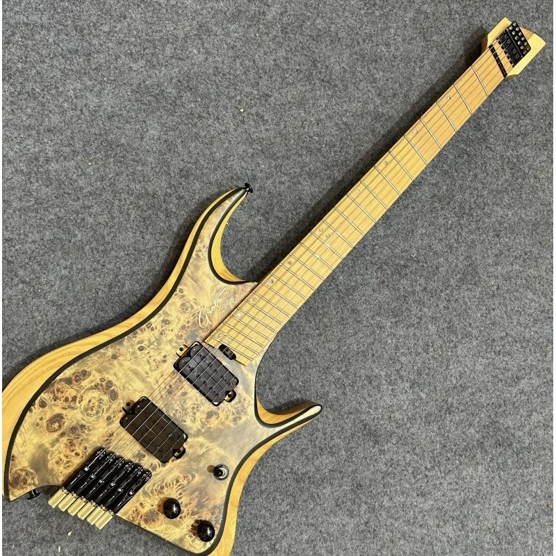 Grote 6 String Headless Fanned Fret Yellow Burl Maple Top Electric ...