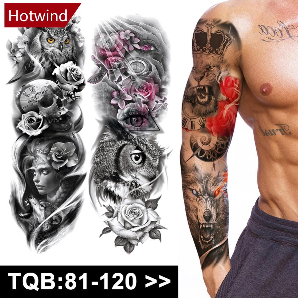 HOTWIND 1 Sheet Large Arm Sleeve Tattoo Lion Crown Skeleton Rose ...