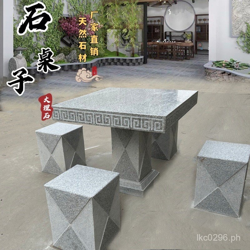 Granite Park Outdoor Natural Square Stone Table Sub Stone Table Garden ...