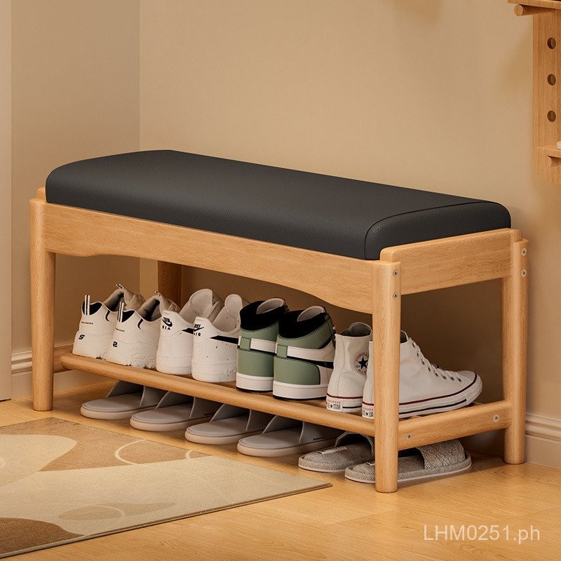 Integrated Solid Wood Seating Soft Cushion Entryway Shoe Changing Stool ...
