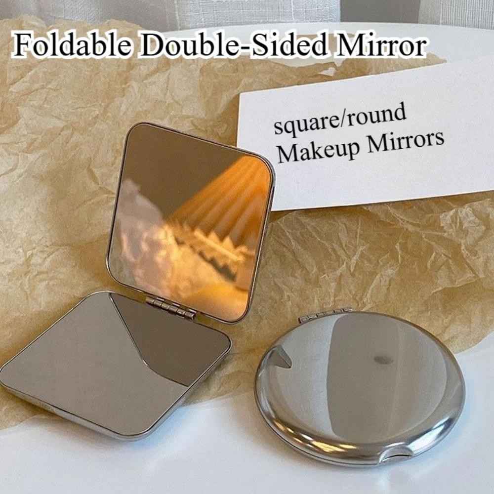 Square Round Makeup Mirrors Handheld Double-Sided Mirror Metal Compact ...