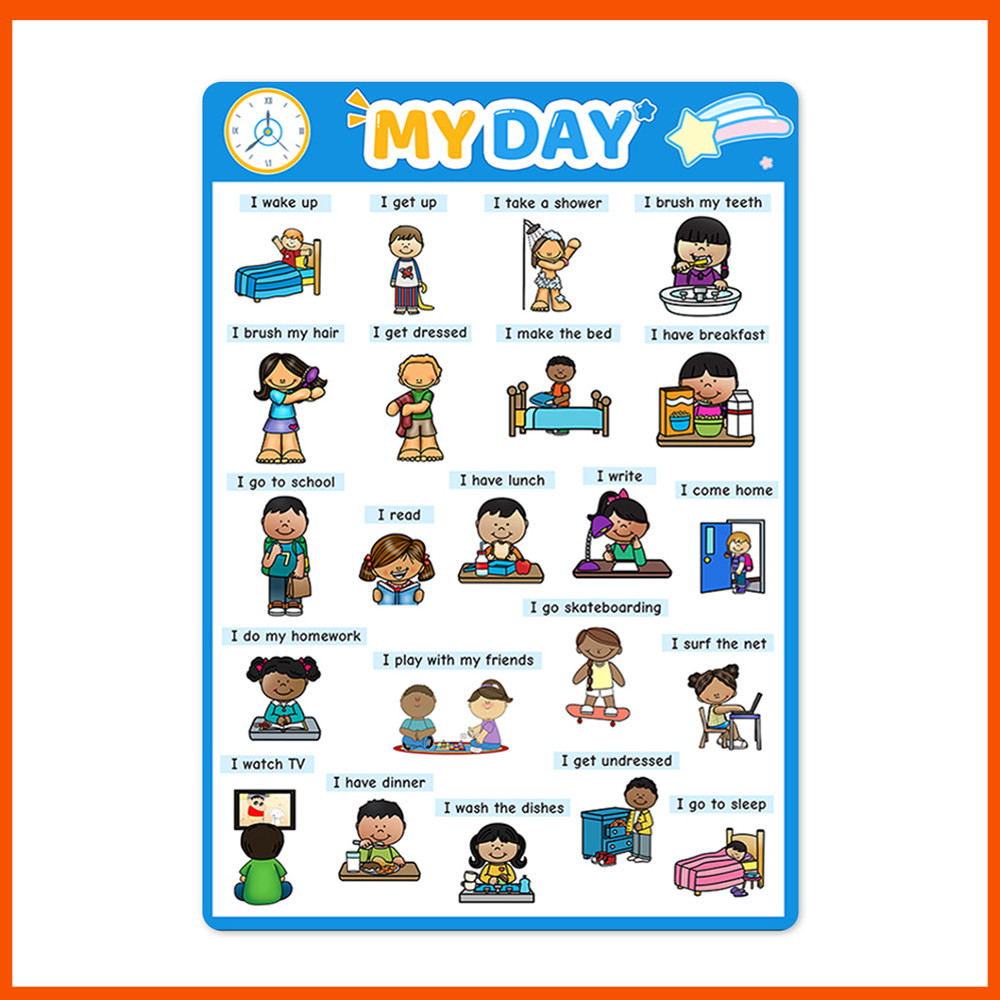 A4 English My Day Daily Routines Poster Children English Language ...