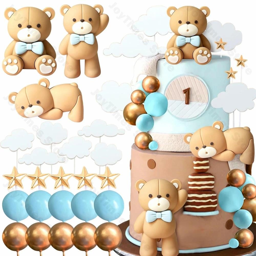 24pcs Blue Bear Cake Toppers Boy Birthday Gender Reveal Cake Decor ...