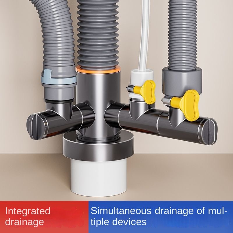 One-to-Three Drain Pipe Kitchen Sink Three-Four-Way Washing Machine ...