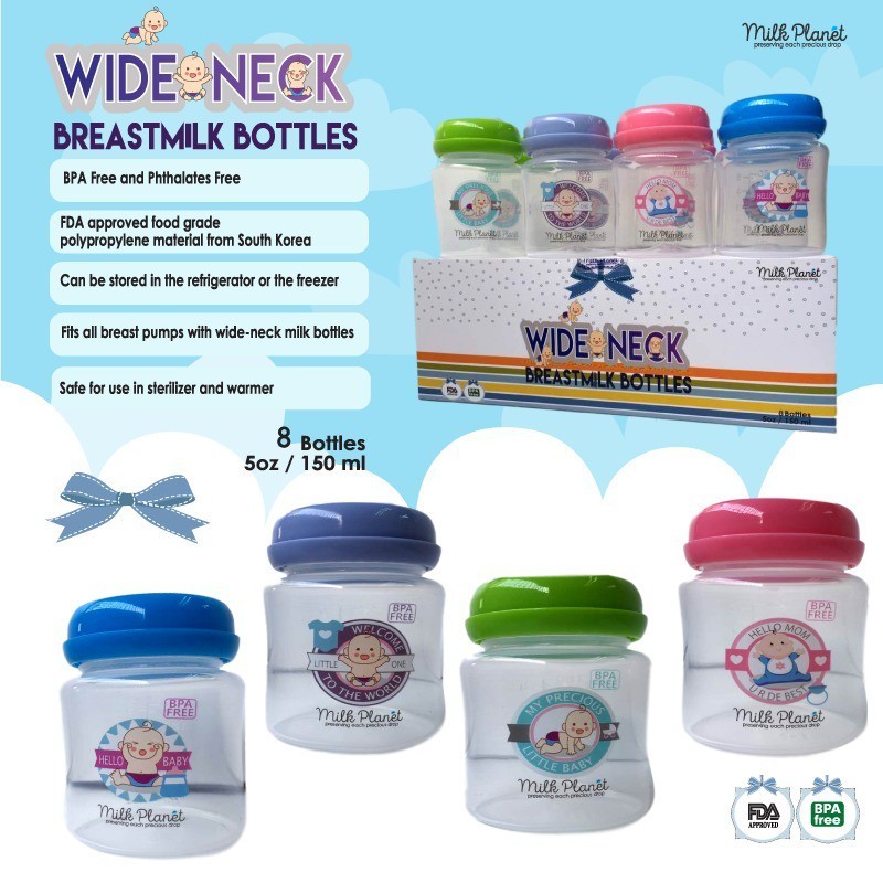 MILLIE Milk Planet Wide Neck Breastmilk Storage Bottle 8 bottles 5 oz ...