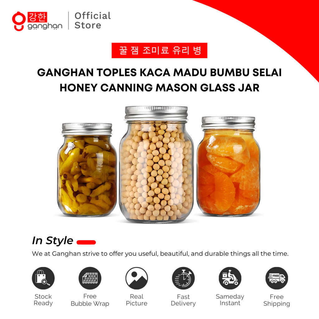 Ganghan Honey Food Glass Jar with Aluminum Lid | Canning Mason Jar ...