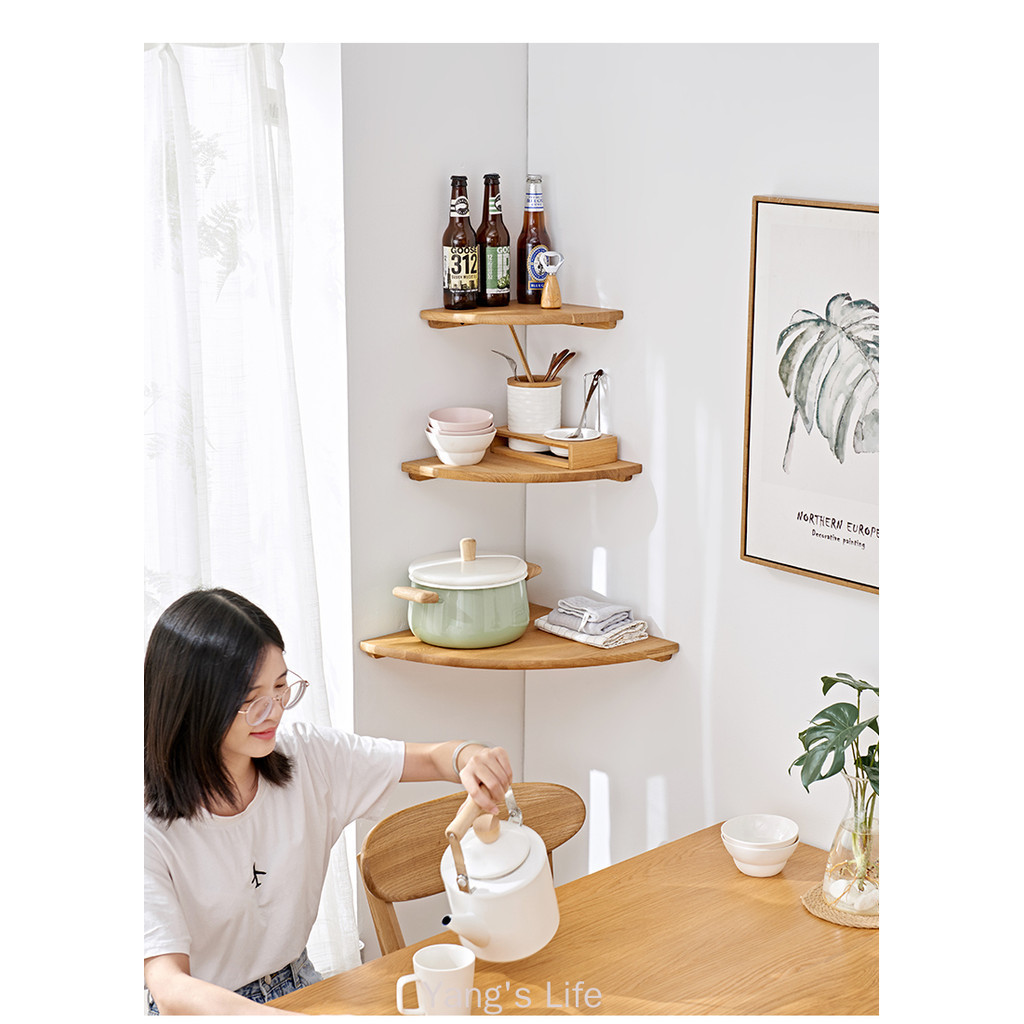 Solid Wood Corner Shelf Corner Fan-Shaped Shelf Wall White Partition ...