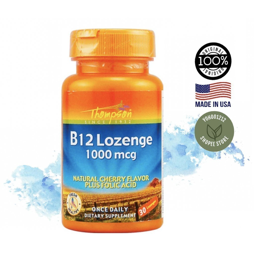 Vitamin B12, B-12 Lozenge 1000mg + Folic Acid, Natural Cherry Flavor ...