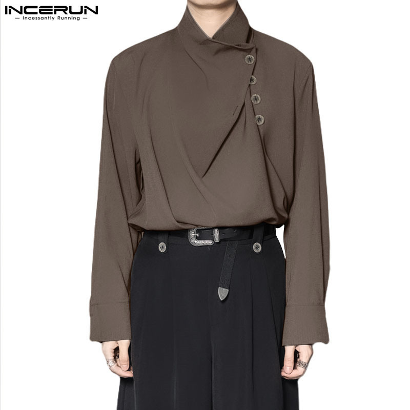 INCERUN Men Korean Loose Simple Design Half-Height Stacked Collar Long ...