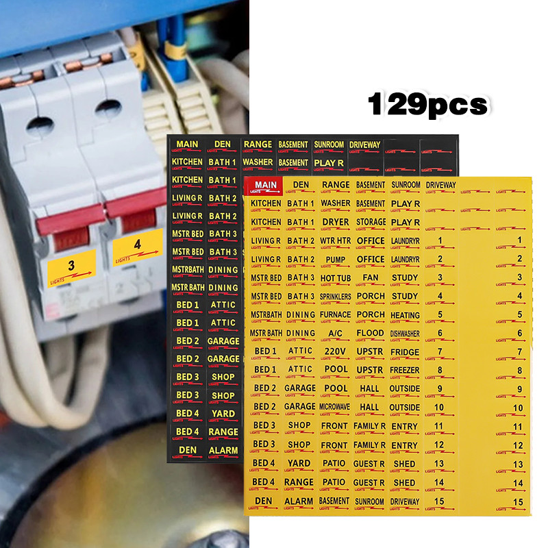 1 Sheet Electrical Box Panel Label Sticker Yellow Weatherproof Self ...