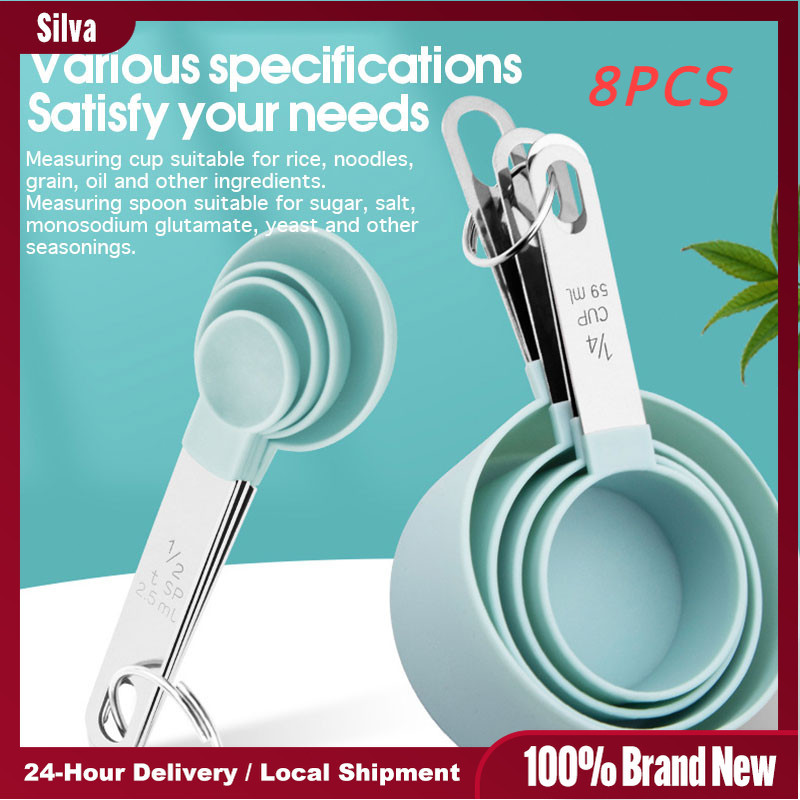 8PCS Stainless Steel Measuring Cups Kitchen Measuring Cup and Spoon Set ...