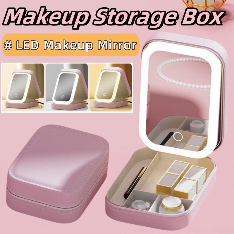 LED Makeup Mirror Multifunctional Makeup Storage Box Travel Portable ...