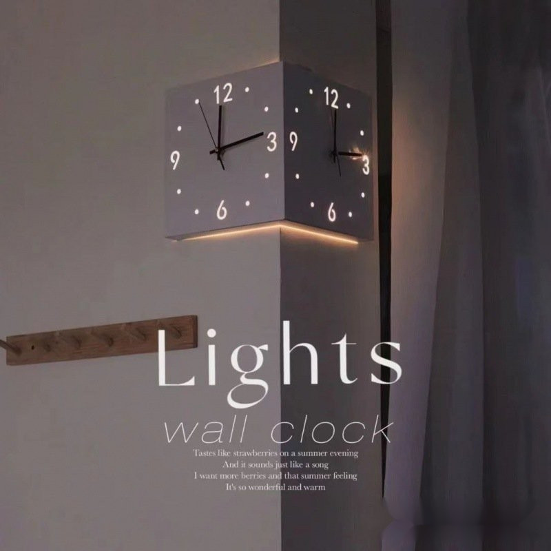 Double-Sided Wall Clock with LED Light,Creative Muted Quartz Wall ...