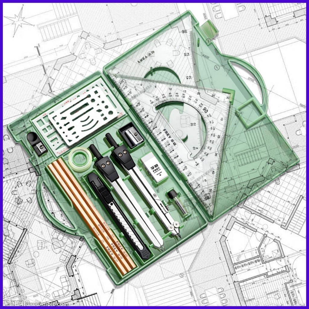 Drafting Tools 16 PCS Professional Geometry Set with Case Triangle ...