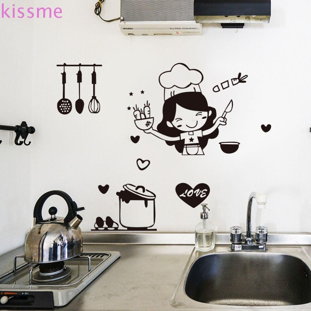 KISSME Happy Girl Chef Sticker, Cartoon Cute Loves Cooking Wall Sticker ...