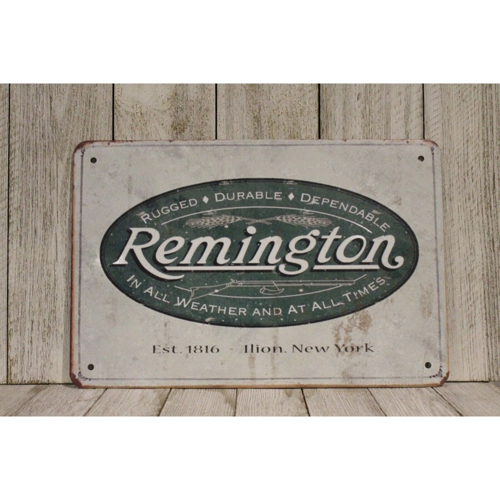 Remington Tin Metal Sign Guns Bullets Ammo Vintage Rustic Look Garage ...