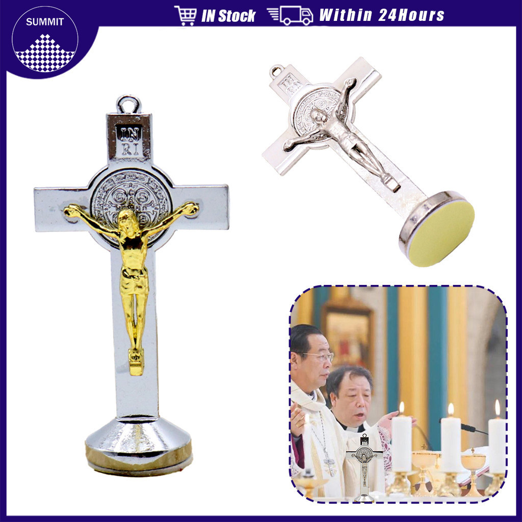 Car Crucifix Metal Standing Crucifix Cross Saint Benedict Catholic ...