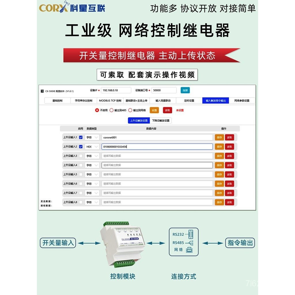 Serial Port485Switching Value Acquisition Network Relay Board Remote io Control Module Input ...