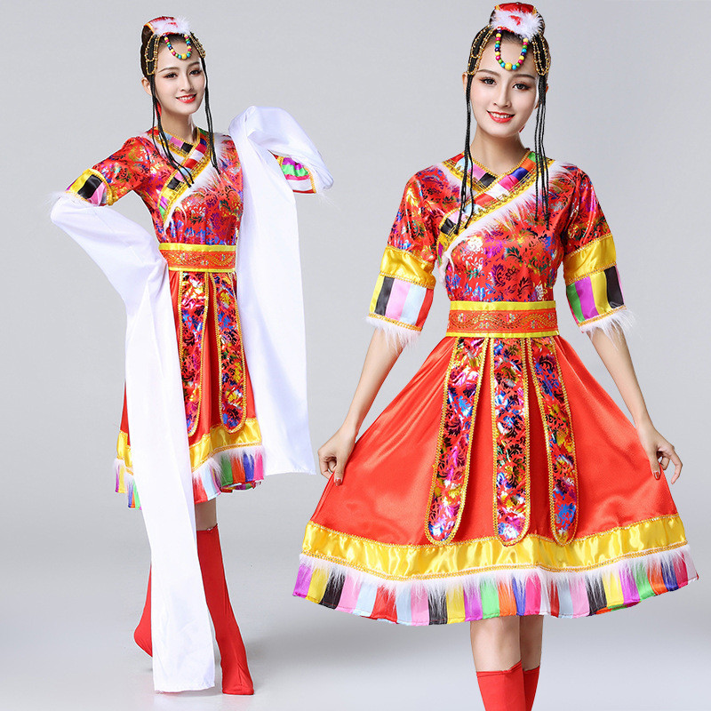 Minority Ethnic Costume Female Performance Costume Suit Square Dance Adult Tibetan Water Sleeve ...