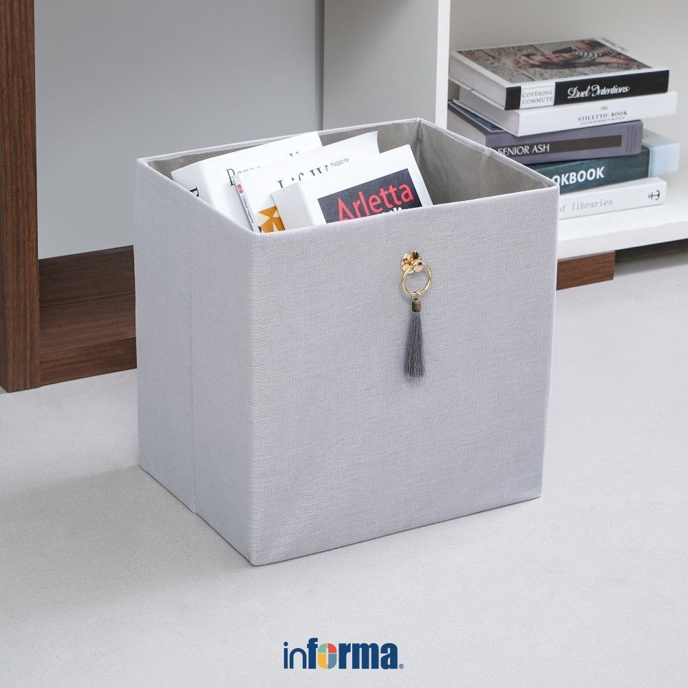 Informa 32X25X32 cm Linen Folding Storage Box - Gray Multi-Purpose ...