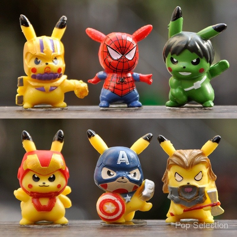 6Pcs/Set 4-5cm Anime Pokemon Pikachu Cosplay The Avengers Spider-Man ...