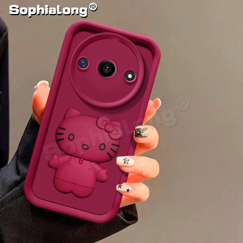 Soft Hello Kitty Mirror Stand Phone Casing Xiaomi Redmi A3 2024 A3X ...