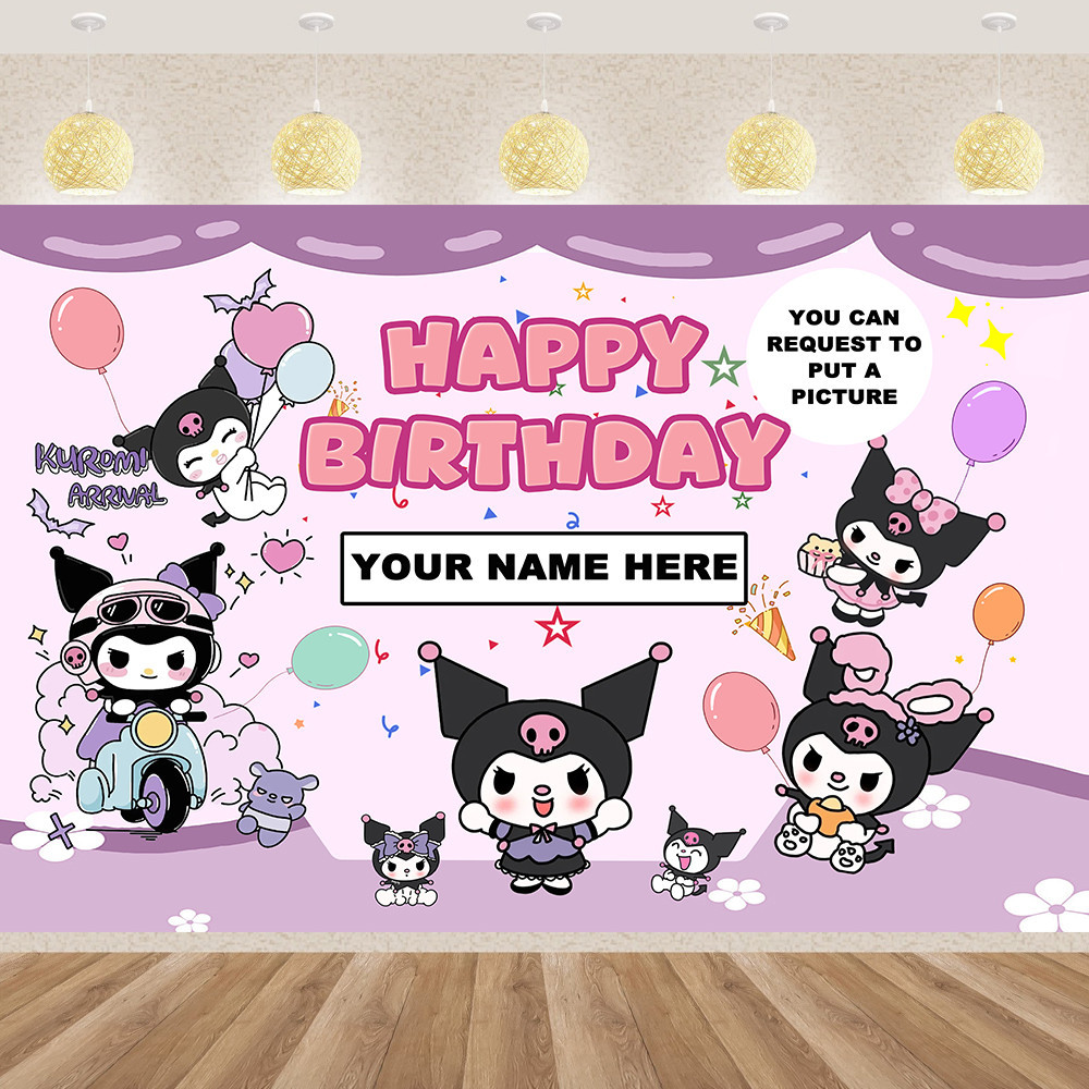 Kuromi Birthday Decoration Customized Name Backdrop Cloth Happy ...