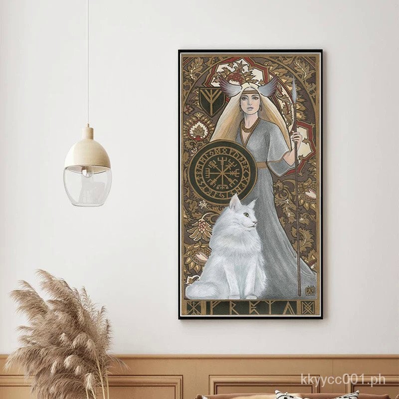 Freya Poster Female Warrior Goddess Canvas Painting Vegvisir Icelandic ...