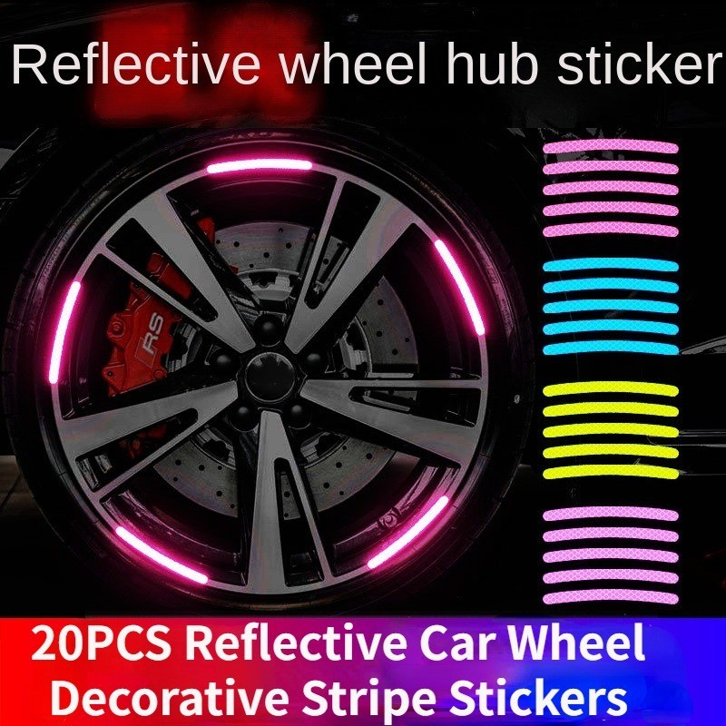 20PCS Reflective Car Wheel Decorative Stripe Stickers, Night Safety ...