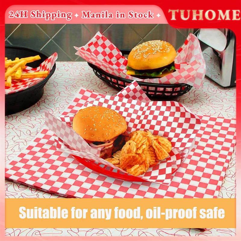 100Pcs Checkered Food Liner Greaseproof Paper Deli Basket Non-Stick ...