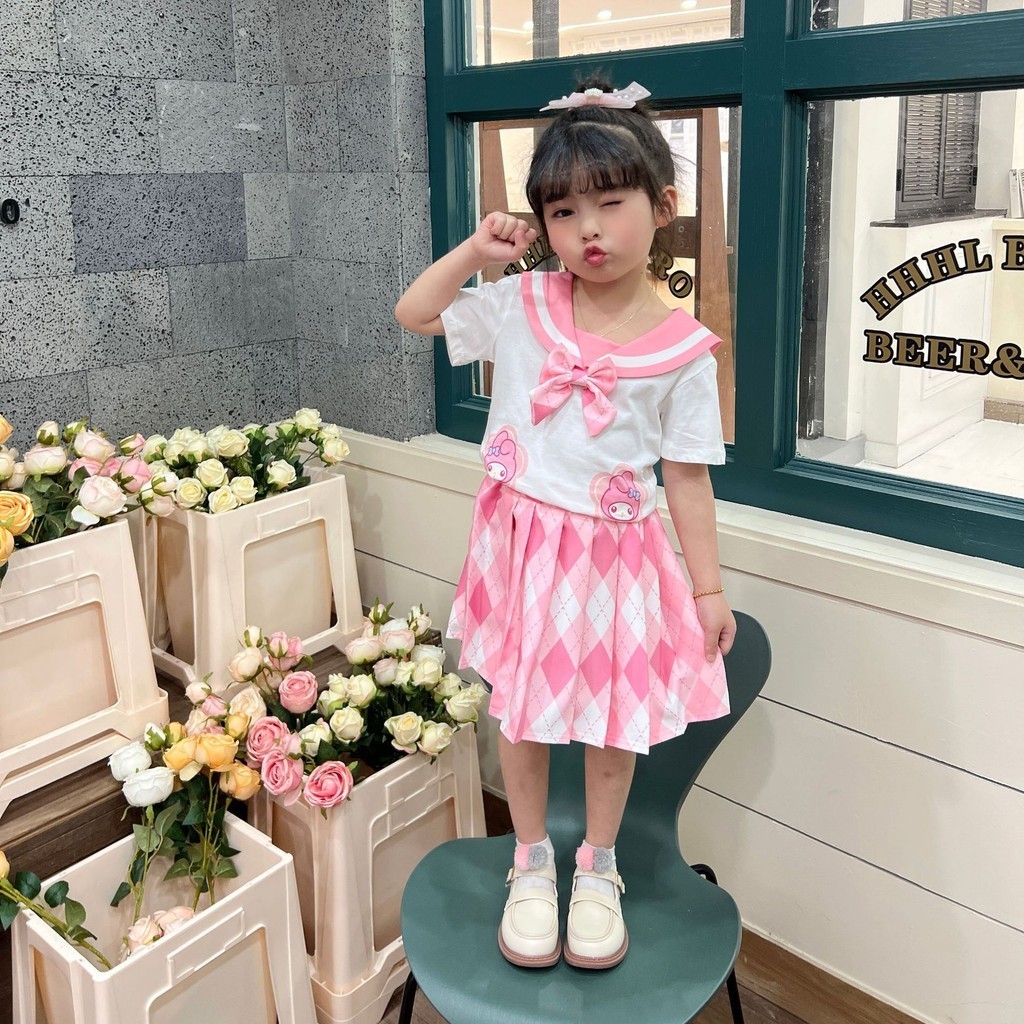 Melody Clothes 2pcs Sanrio My Melody Printed Top Pleated Skirt Preppy ...