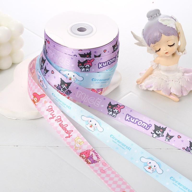 22M/Roll Sanrio Ribbon Roll 20mm Satin Ribbon Kuromi Melody Cinnamoroll ...