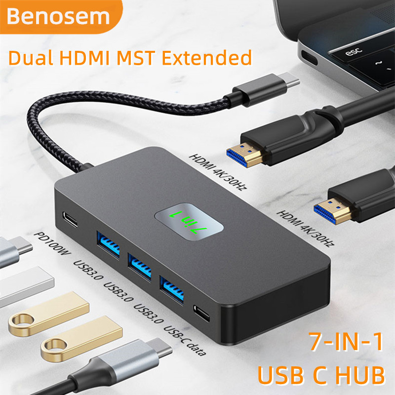 BENOSEM 7in1 MST Docking Station 2 HDMI USB Hub Tipo Type C 3 0 ...