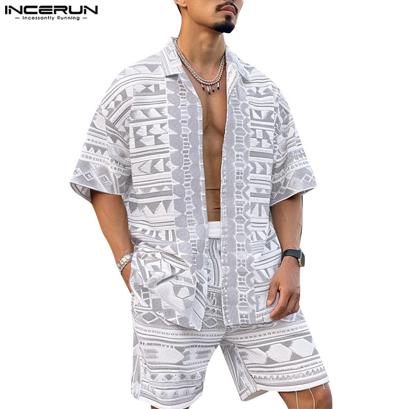INCERUN Men's Fashion Irregular Print Two Piece Set | Shopee Philippines