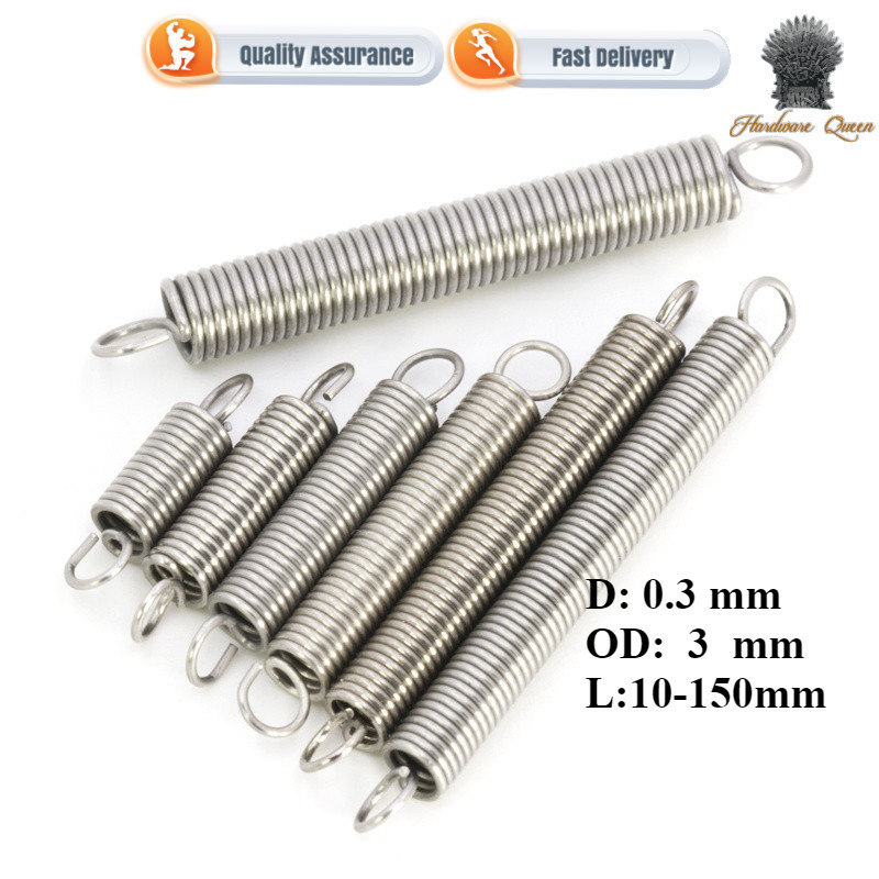 【QQ3】5pcs SUS304 Tension Springs D0.3mm OD3mm Length 10~120mm Open Hook ...