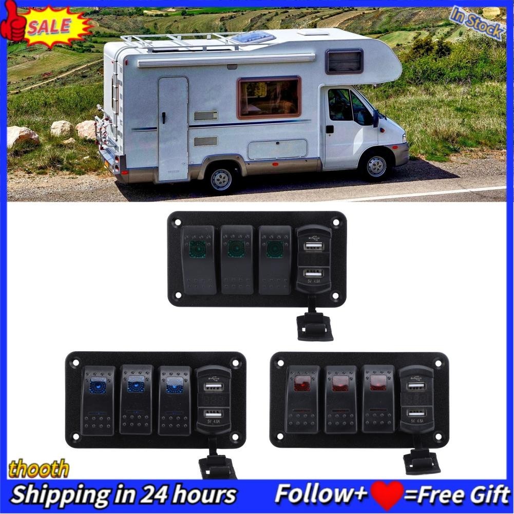 Thooth Toggle Switch Control Panel 3 Gang Rocker Aluminum Dual USB Fast ...