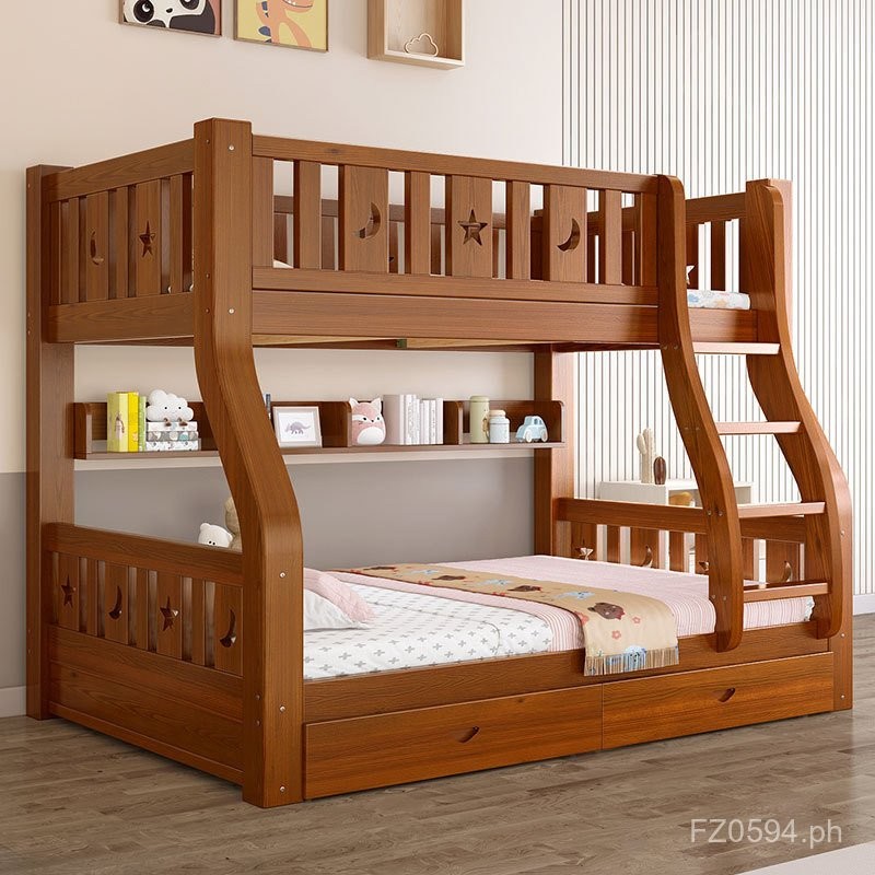 High and Low Bed Wooden Bed Full Solid Wood Bunk Bed Children's Bed Household Adult Double Layer ...