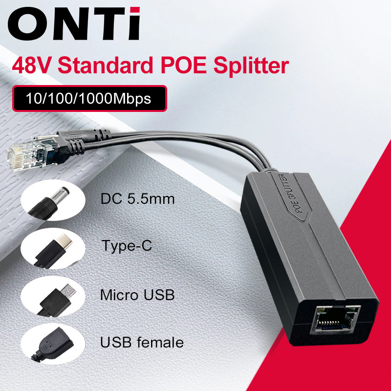 100M/1000M Standard POE Splitter 48V to 5V 12V 1.2A 2.2A Micro USB Tpye ...