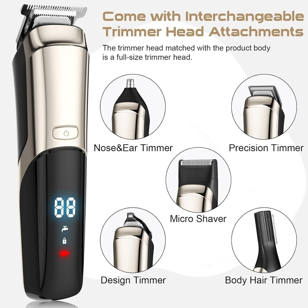 Cordless Hair Clipper Beard Trimmer Nose & Ear Body Trimmers Electric Razor Shaver 6 In 1 ...