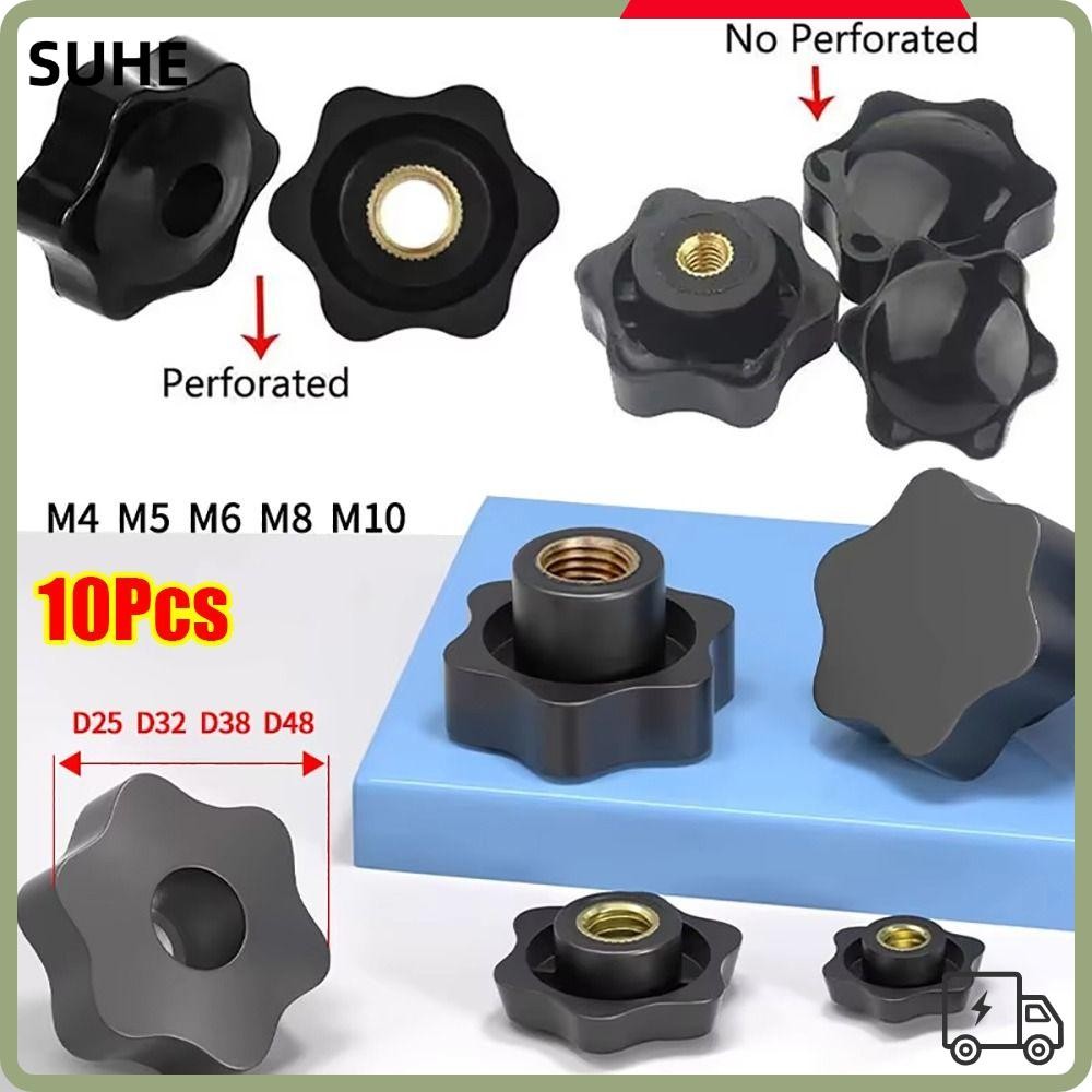 HI-SUHE 10Pcs Hand Tighten Nuts, Handle Thread Black Plum Nuts ...
