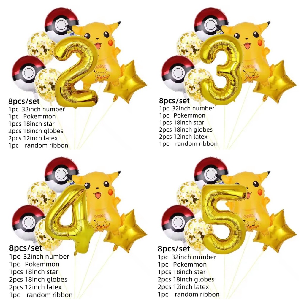 Pokemon Pikachu Golden Digit Balloons Birthday Party Decoration Set ...
