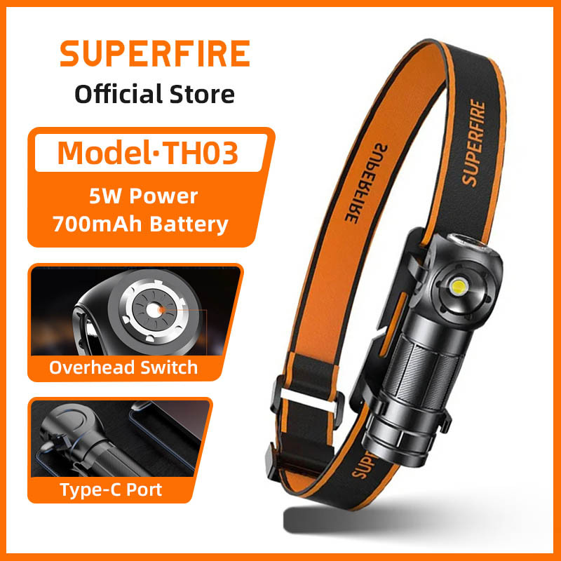 SUPERFIRE TH03 5W Powerful Head Flashlight USB C Rechargeable Headlamp EDC Magnetic Headlight ...
