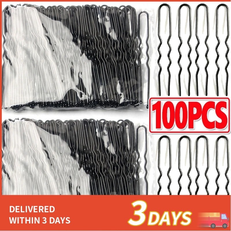 20/30/50/100/300Pcs Black U Shaped Alloy Hairpins Waved Hair Clips ...