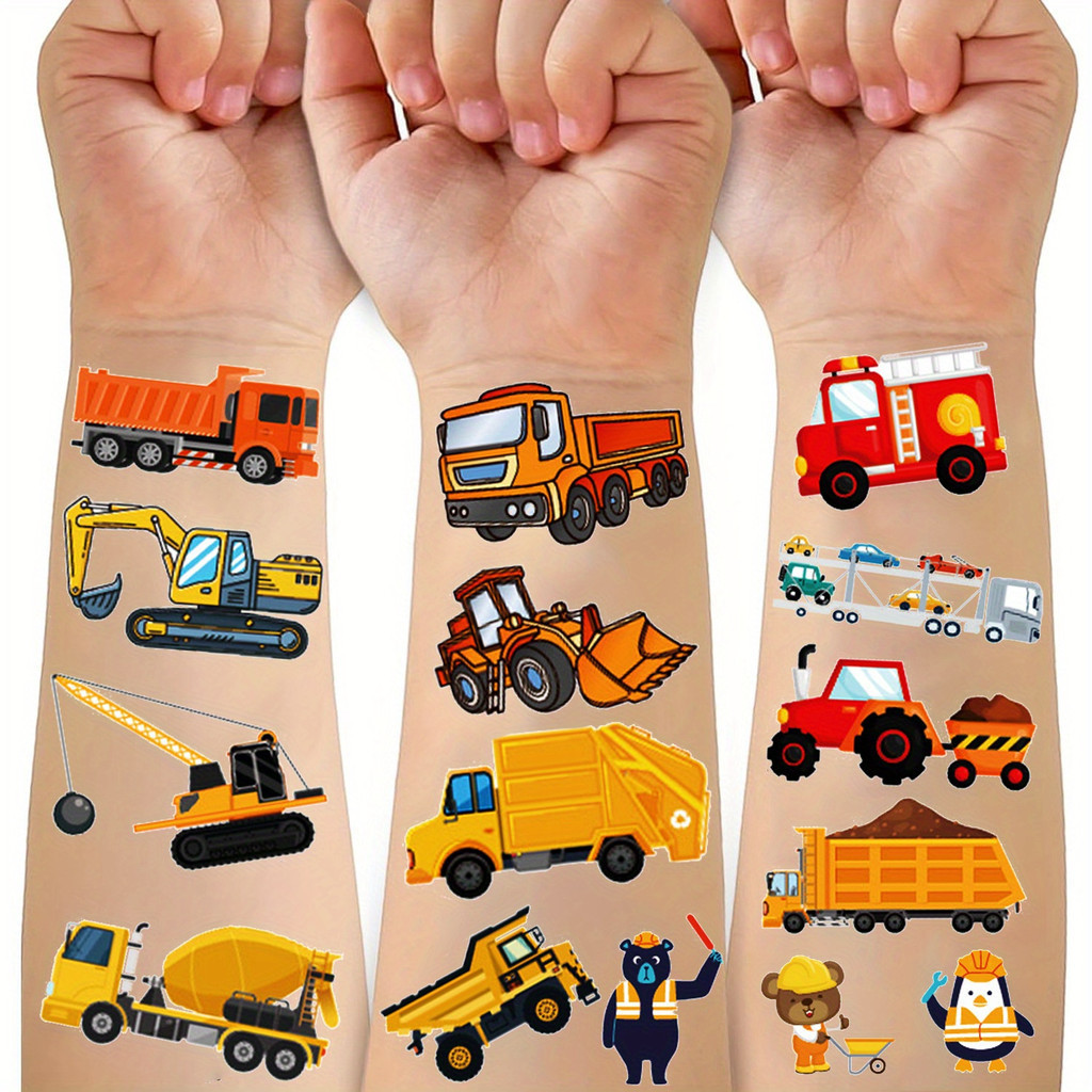 10 Sheets Excavator Construction Vehicle Tattoo Patch Tattoo Sticker ...