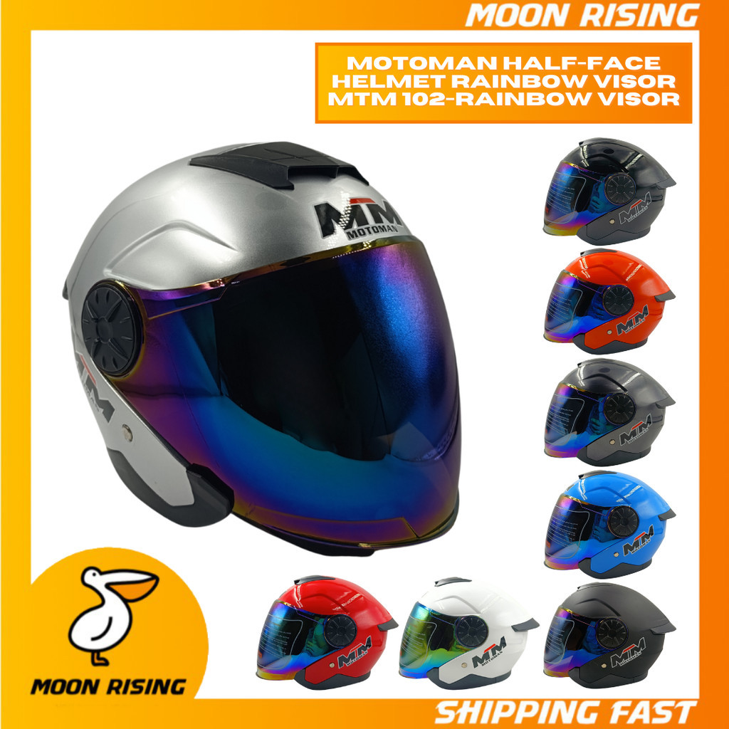 MOTOMAN HALF FACE HELMET RAINBOW VISOR MTM-102-RAINBOW MOTORCYCLE PROTECTIVE GEARS [MOONRISING ...