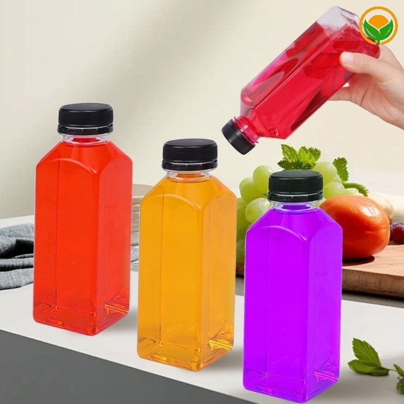 Reusable Square Empty PET Plastic Beverages Bottles With Caps - DIY ...