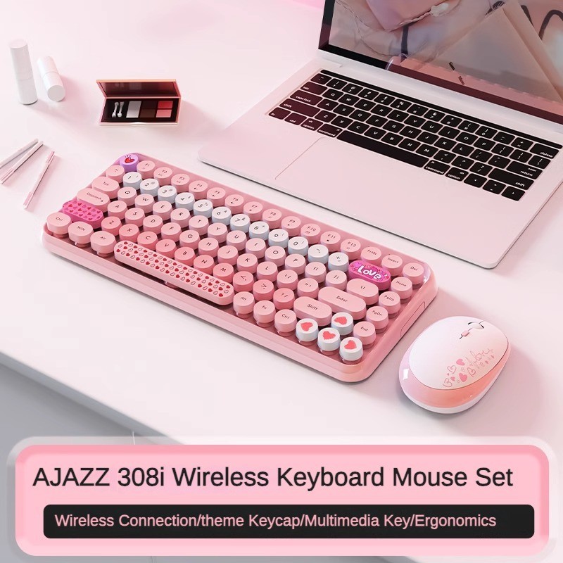 AJAZZ 308i Gradient Pink 2.4g Wireless&Bluetooth Keyboard and Mouse Set ...