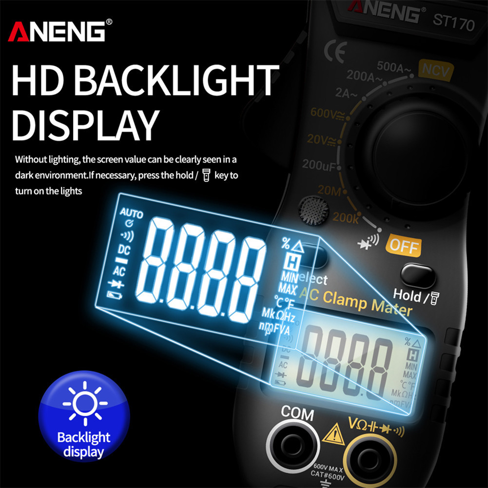 Aneng St170 Digital Clamp Meter Multimeter 1999 Counts LCD Screen AC DC ...